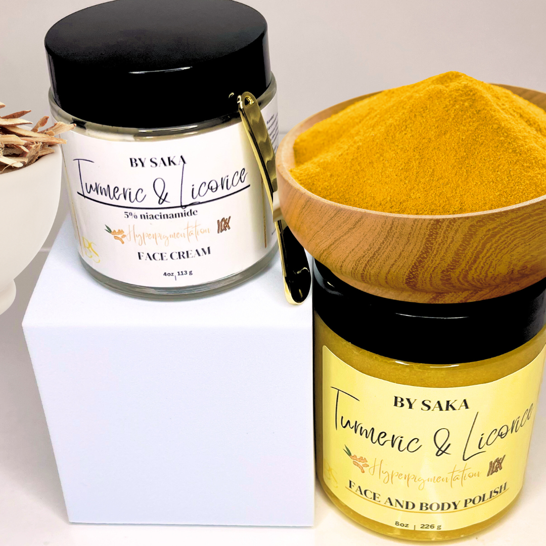 TURMERIC AND LICORICE FACE AND BODY POLISH + FACE CREAM CONTAINS 5% NI ...